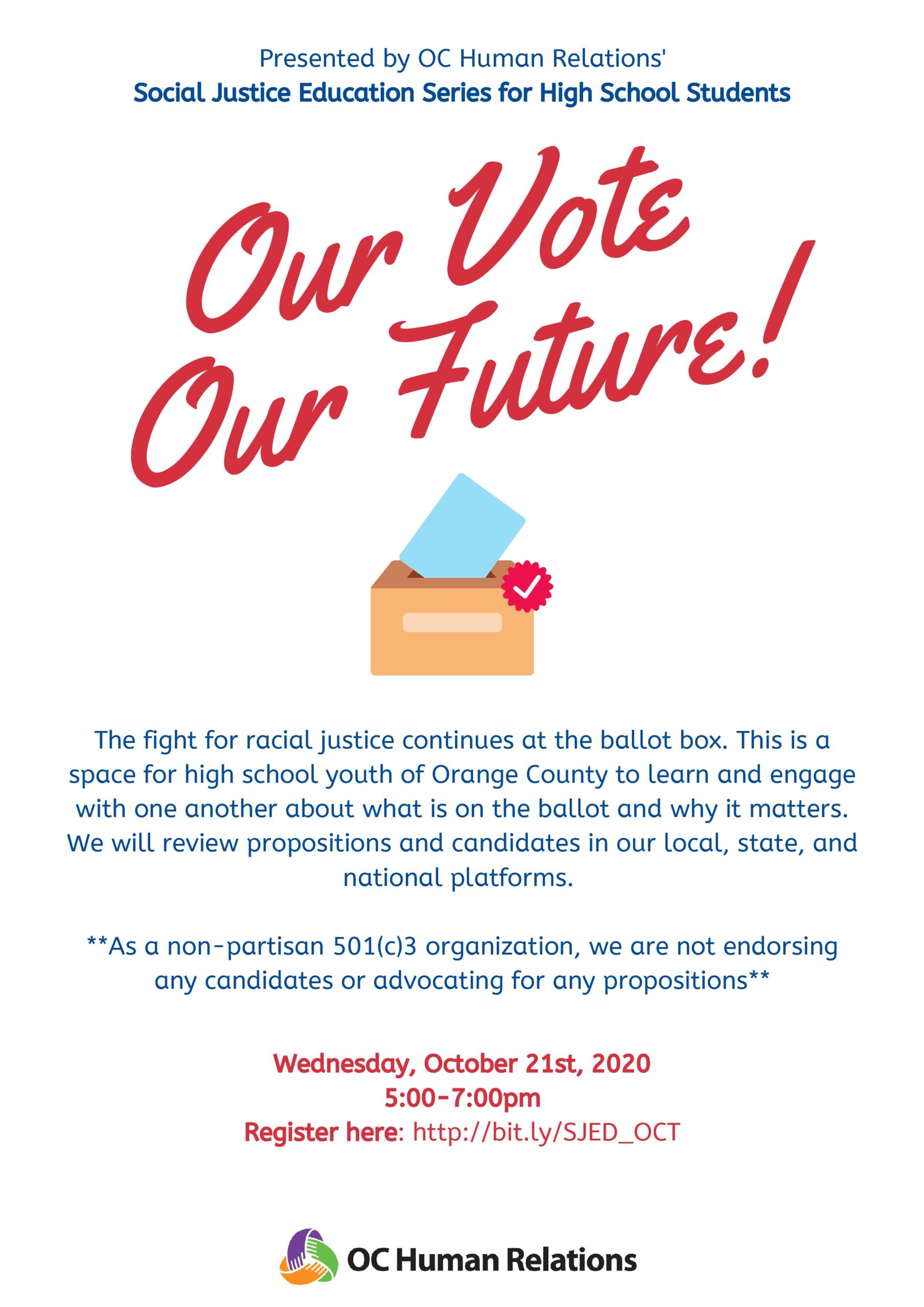 Social Justice Ed Session 1: Our Vote, Our Future | OC Human Relations
