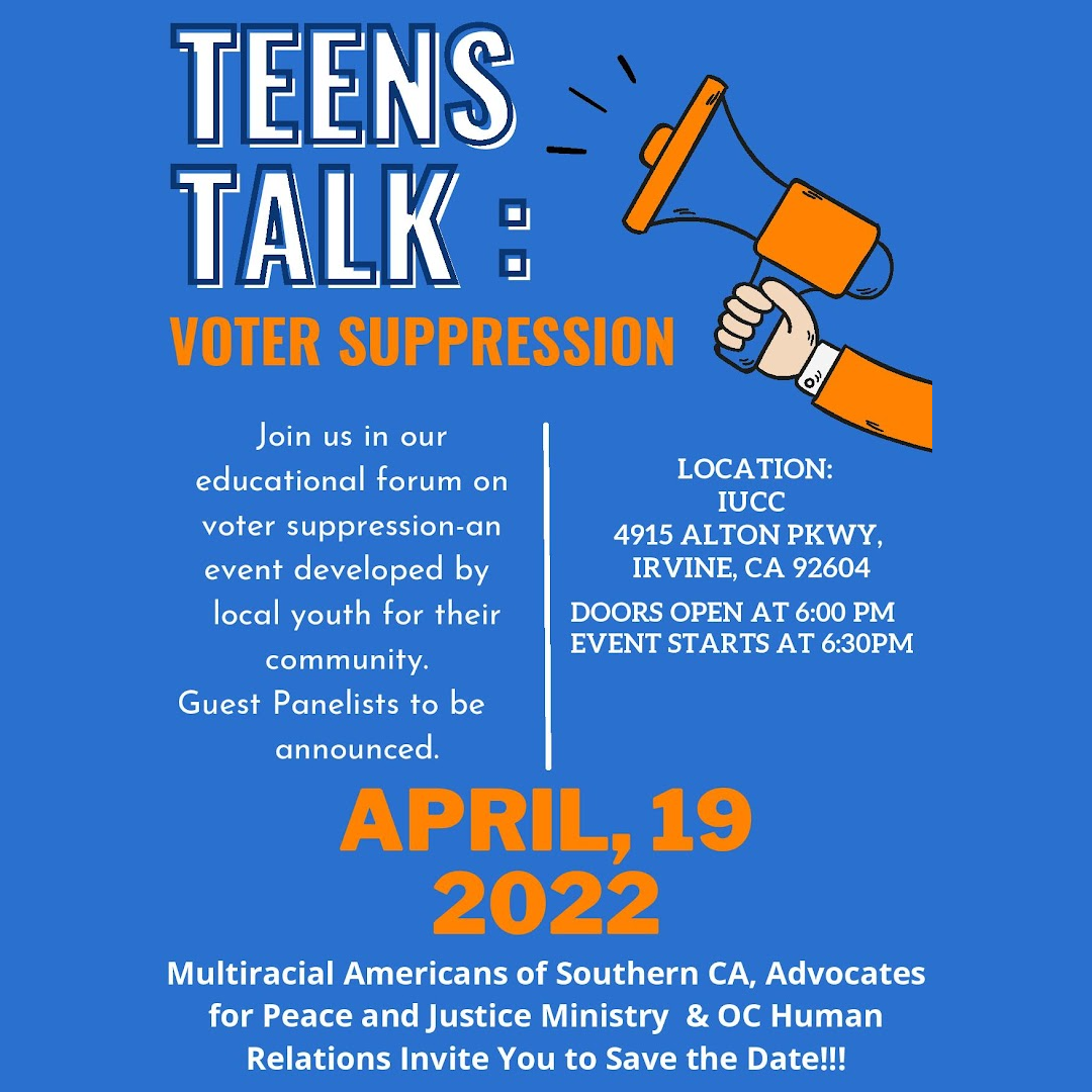Teens Talk: Voter Suppression April 19 | OC Human Relations