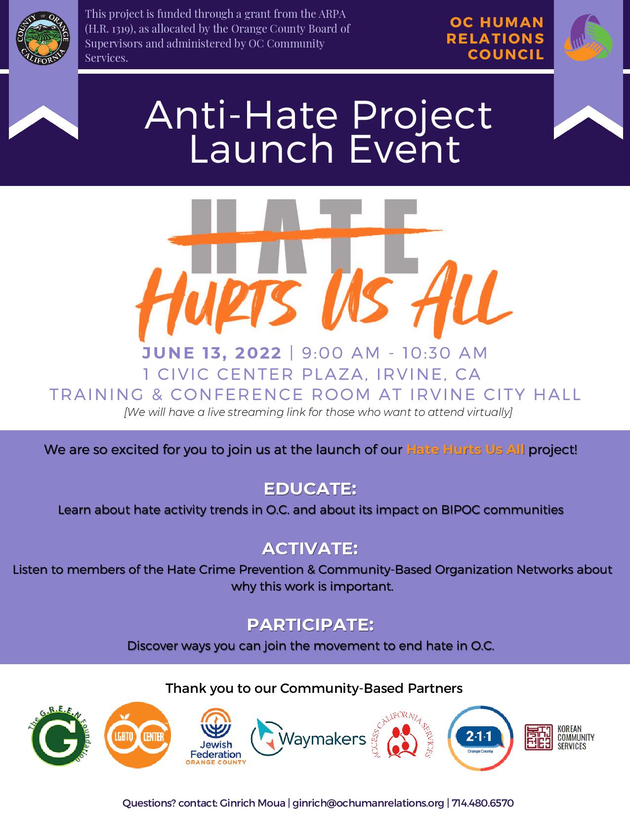 Hate Hurts Us All Project Launch | OC Human Relations